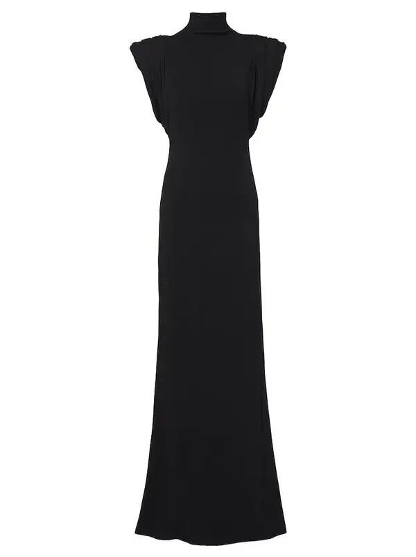 MUGLER Draped Wool-blend Jersey Gown - Black