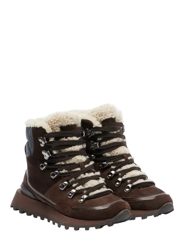 Brunello Cucinelli Monili Shearling-trimmed Suede Ankle Boots - Brown