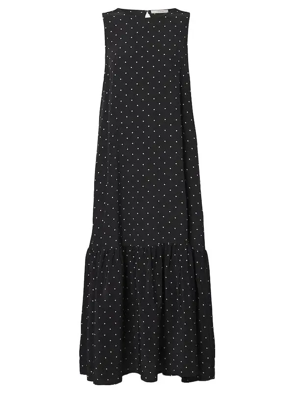 Asceno Polka-dot Tiered Silk Midi Dress - Black