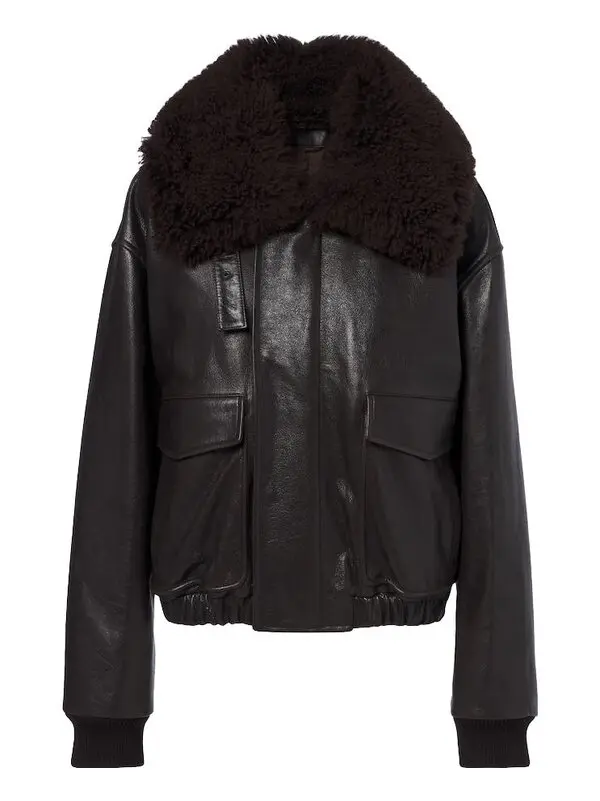 LEMAIRE Shearling-trimmed Leather Blouson Jacket - Brown