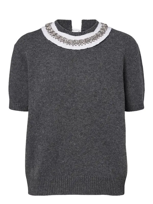 Prada Embellished Wool And Cashmere Sweater - Grey