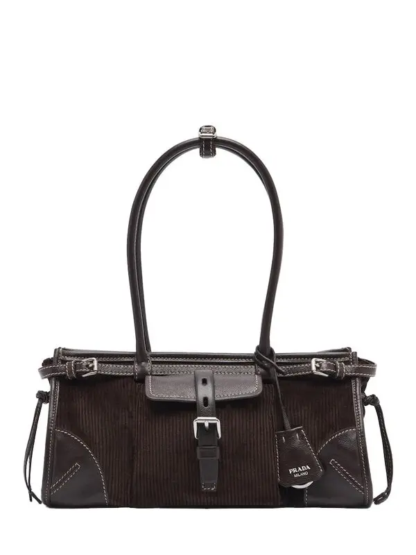 Prada Medium Corduroy Shoulder Bag - Brown