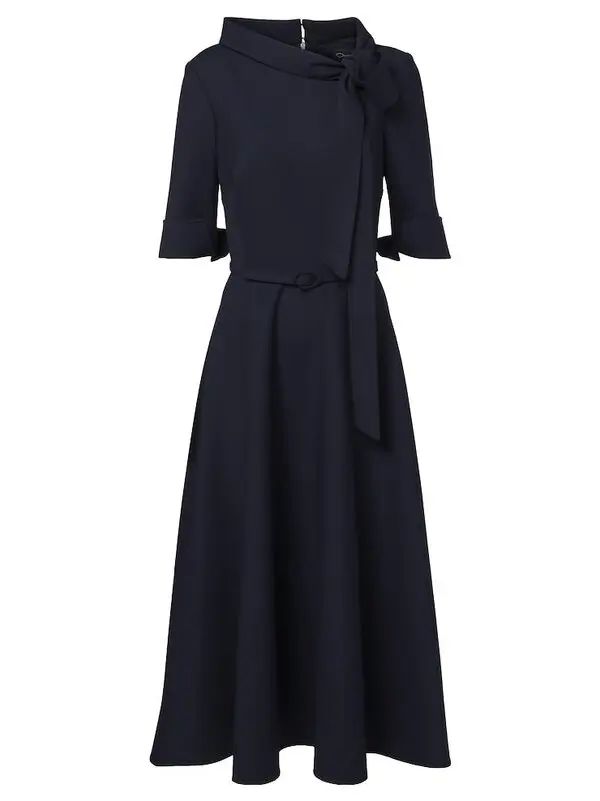 Oscar De La Renta Belted Tie-neck Wool-blend Midi Dress - Blue