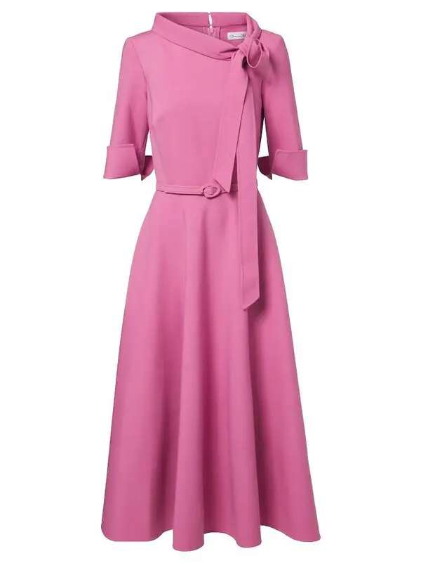 Oscar De La Renta Belted Tie-neck Wool-blend Midi Dress - Pink