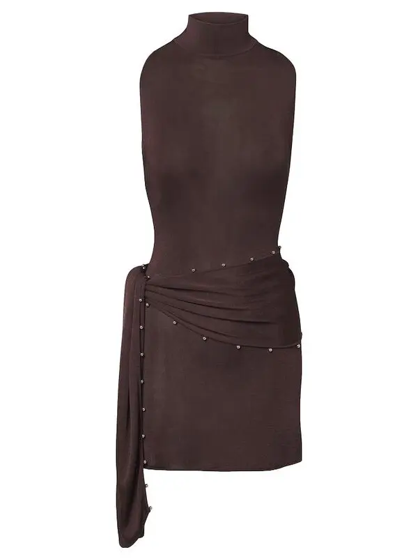 DE LA VALI Belted Embellished Minidress - Brown