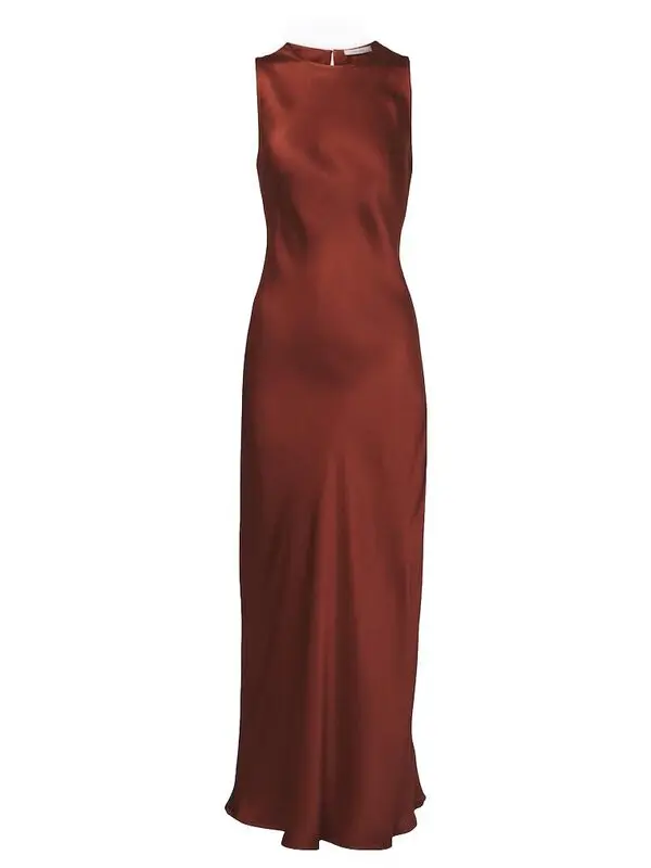 Asceno Valencia Silk Satin Midi Dress - Red
