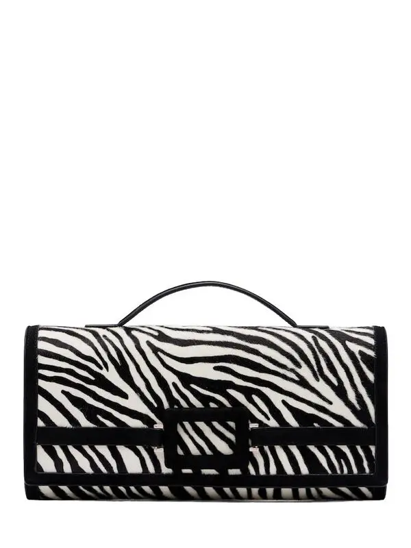 ROGER VIVIER Belle Vivier Zebra-print Calf Hair Clutch - Black