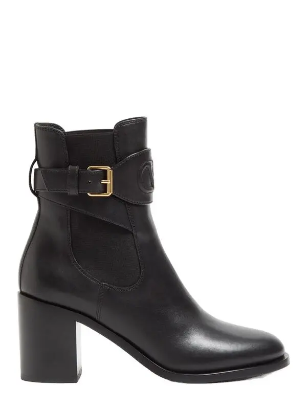 Valentino Garavani Vlogo Embossed Calfskin Ankle Boots - Black
