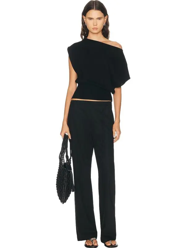 ST. AGNI Cashmere Asymmetric Off-the-shoulder Cropped Top - Black