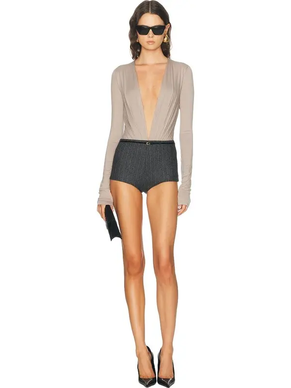 Andamane Zelda Deep V-neck Bodysuit - Greige