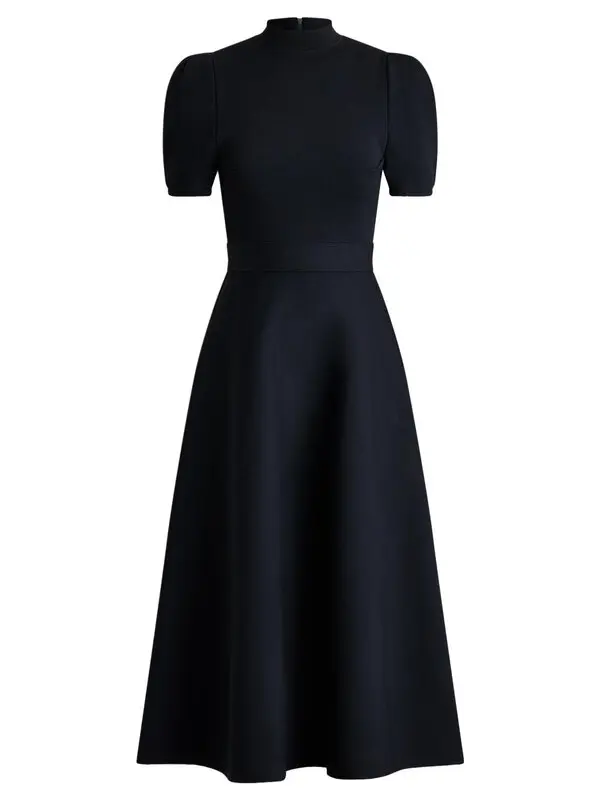 Scanlan Theodore Crepe Knit Gather Sleeve Dress - Black