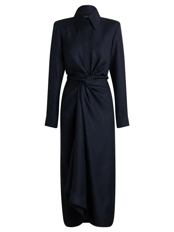 Scanlan Theodore Silk Chain Jacquard Turban Dress - Navy