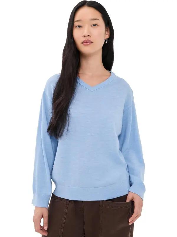 Secular V Neck Long Sleeve Sweater - Blue