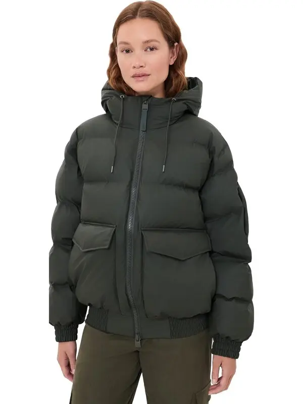Rains Alta Bomber Puffer Jacket With Drawstring Hood - Green