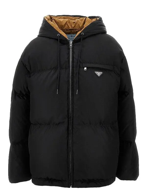 Prada Re-nylon Hooded Down Jacket With Rear Pocket - Black