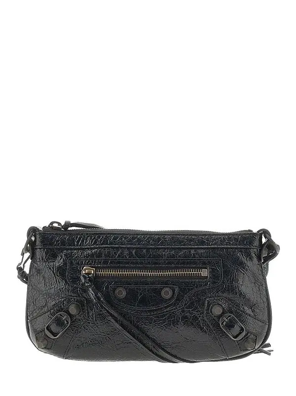 Balenciaga Arena Leather Pouch With Buckles And Studs - Black