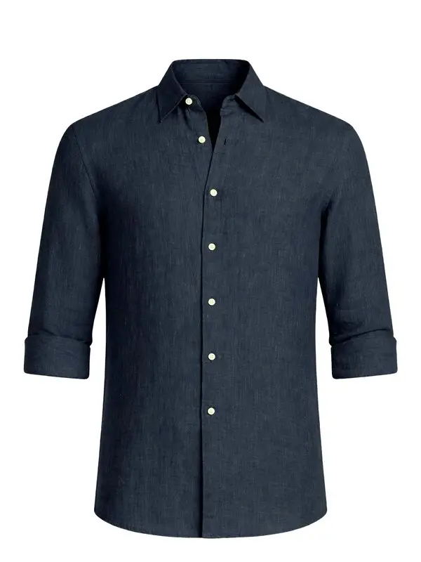Michael Kors Classic Fit Linen Shirt - Blue