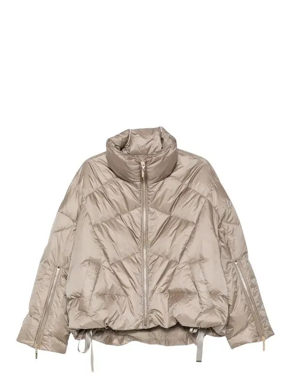 TWINSET Quilted Padded High Neck Zip-up Coat - Beige