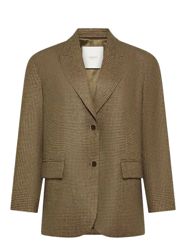 CRUNA Houndstooth Blazer With Notch Lapel - Brown