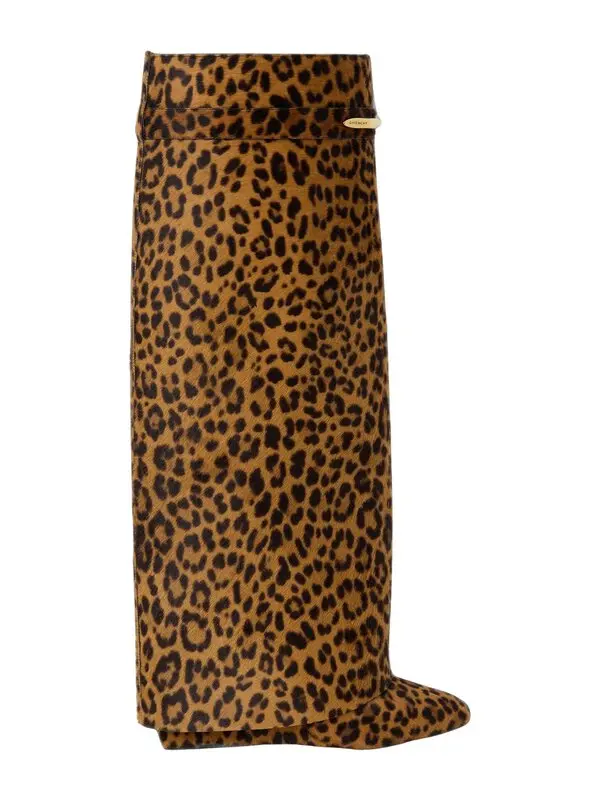 Givenchy Shark Pinch Boots In Leopard Print Pony Leather - Black