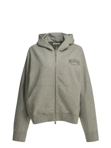 GANNI Zipper And Logo Sweatshirt - Grey