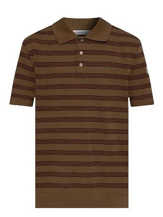 Moncler Striped Logo Patch Polo Shirt - Brown