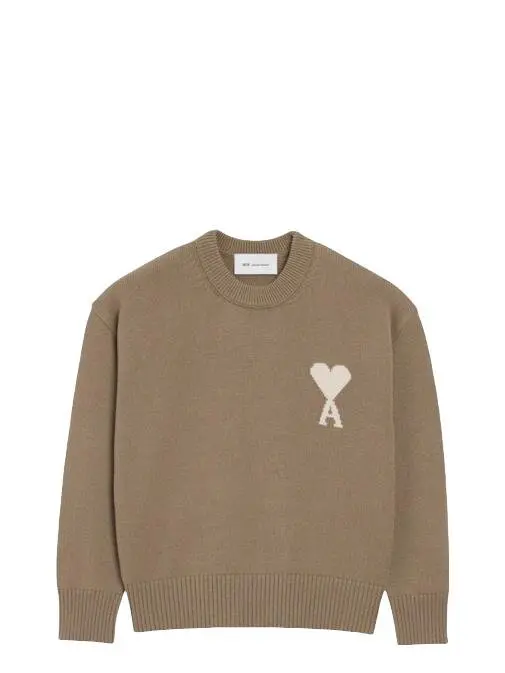 AMI Paris De Coeur Crewneck Sweater - Beige/white