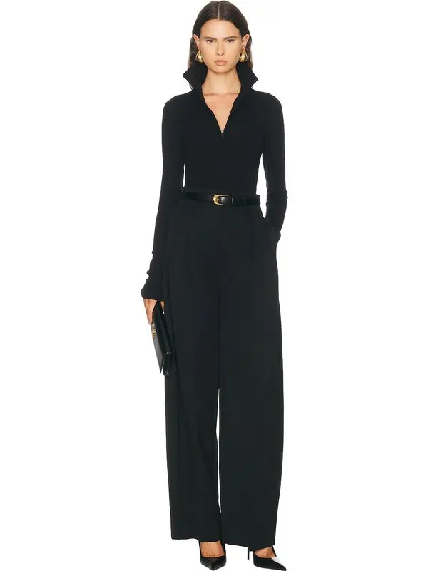 MUGLER Quarter Zip Top With Standing Collar - Black