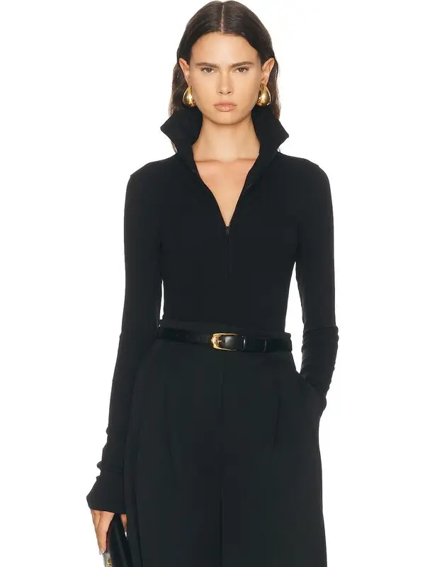 MUGLER Quarter Zip Top With Standing Collar - Black