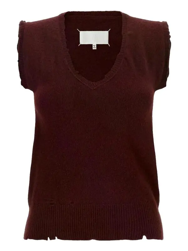 MAISON MARGIELA Distressed Four Stitches Vest - Red
