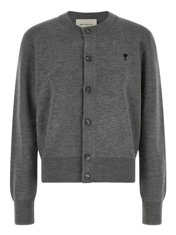 AMI Paris De Coeur Wool Cardigan - Grey