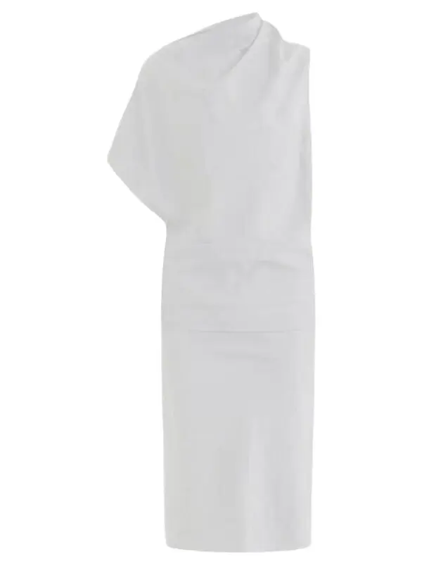 BELLE ANNA Midi Reverie Draped Asymmetric Dress - Neutrals