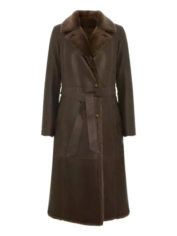 BIGARDINI Luisa Belted Shearling-trimmed Coat - Brown