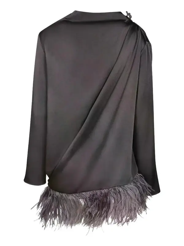 Fabiana Filippi Feather Trim Draped Top - Grey