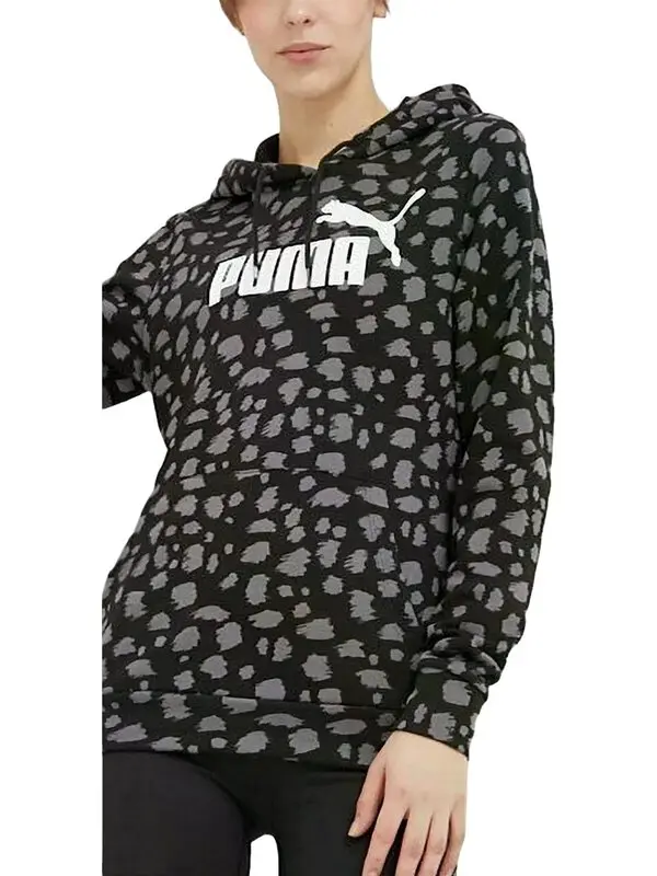 PUMA Leopard Print Drawstring Hoodie - Black