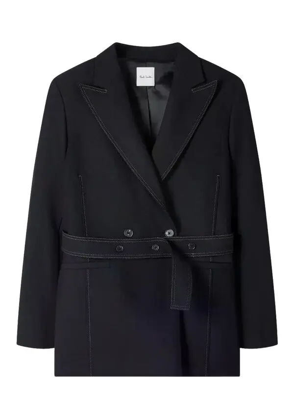 Paul Smith Belted Jacket With Contrast Top Stitching - Black
