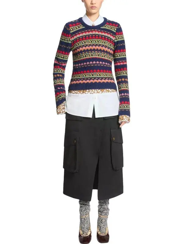Dries Van Noten Jacquard Wool Crew Neck Sweater - Blue