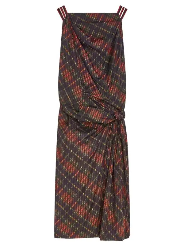 Dries Van Noten Plaid Draped Midi Dress - Black