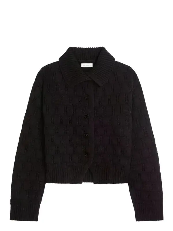 Dries Van Noten Textured Wool Cardigan With Puff Stitch Detail - Black