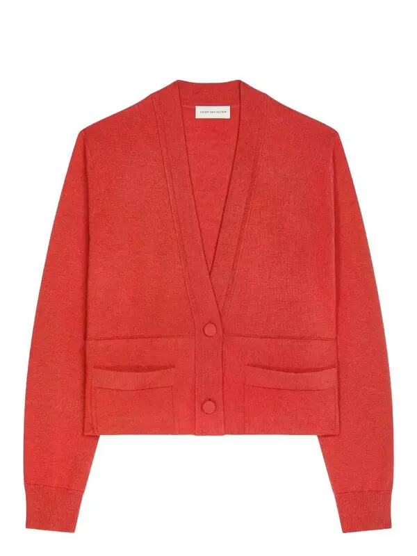 Dries Van Noten Cropped Wool Cardigan With Patch Pockets - Red