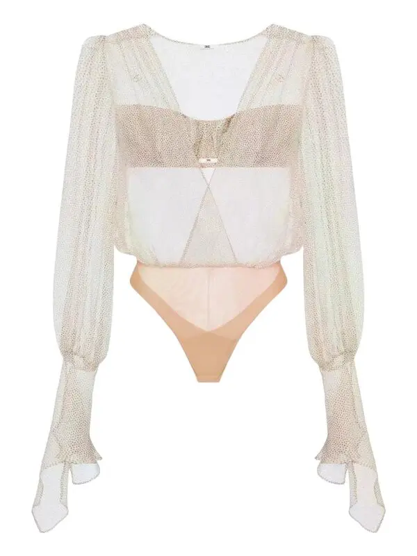 Elisabetta Franchi Bodysuit With Micro-polka Dot Print - Neutrals