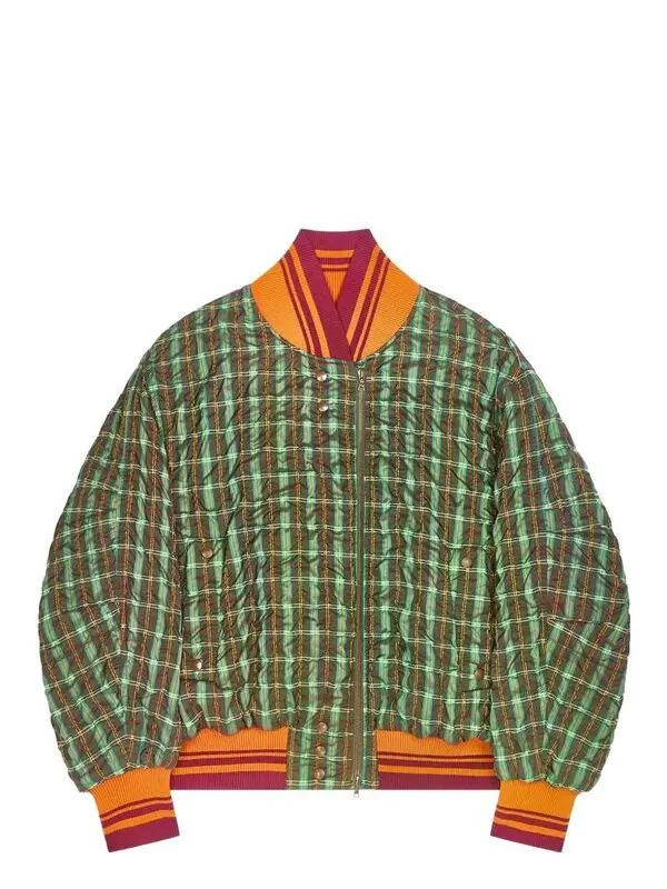Dries Van Noten Oversized Checked Seersucker Bomber Jacket - Green