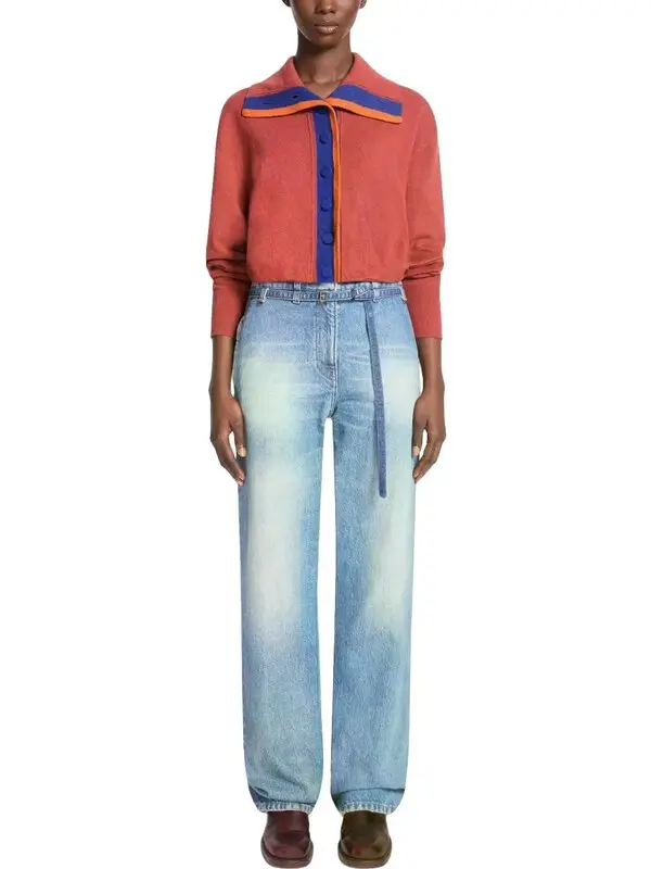 Dries Van Noten Cropped Cashmere Cardigan With Striped Pattern - Red