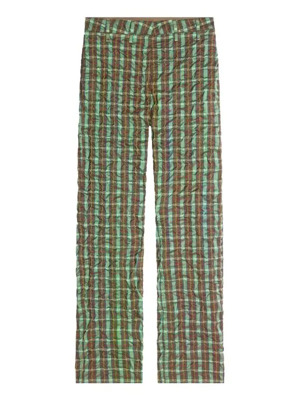 Dries Van Noten Belted Seersucker Checkered Pants - Green