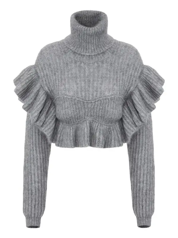 Elisabetta Franchi Knit Pullover With Ruffle Detail - Grey