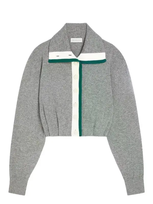 Dries Van Noten Cropped Cashmere Cardigan With High Collar - Grey