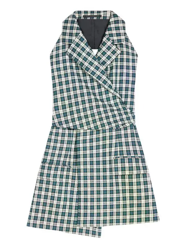 Dries Van Noten Checked Cotton Flannel Sleeveless Wrap Top - Blue