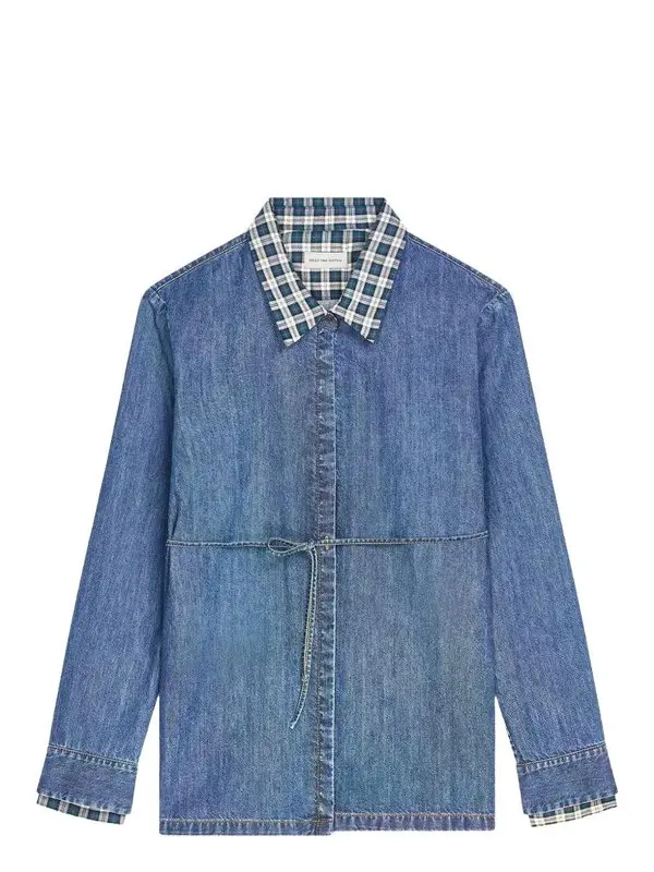 Dries Van Noten Wrap Denim Shirt With Waist Tie - Blue