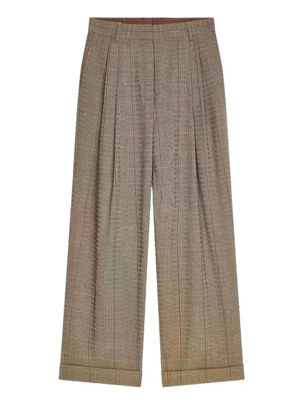 Dries Van Noten Pleated Wool Checkered Trousers - Brown