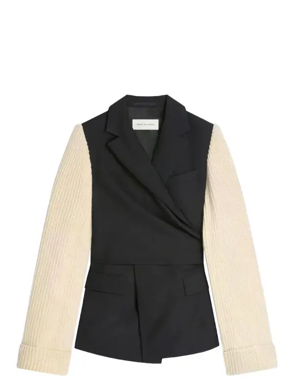 Dries Van Noten Wool Blazer With Knitted Sleeves - Black